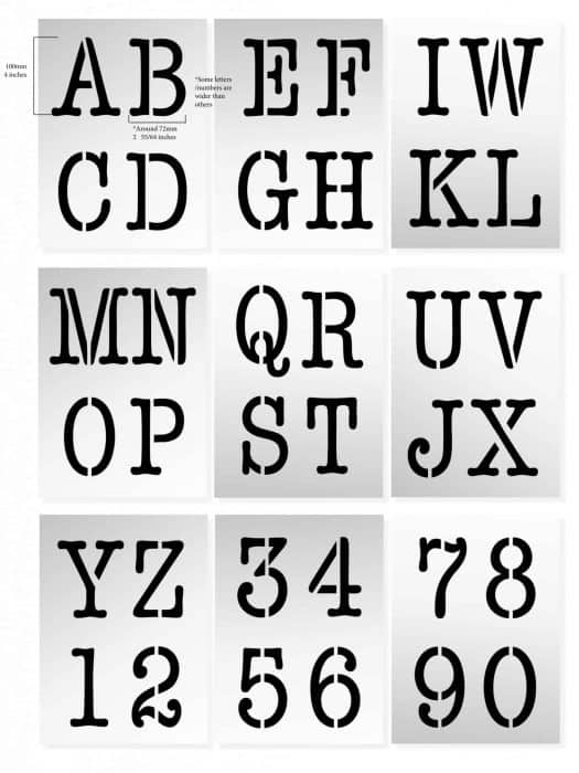 Letter Stencil 100mm TYPEWRITER Alphabet, Upper Case and Numbers ...